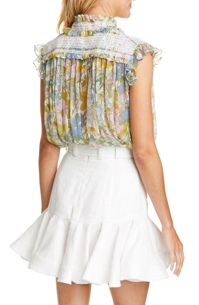 Zimmermann Super Eight Tie Neck Floral Print Silk Tank | Nordstrom