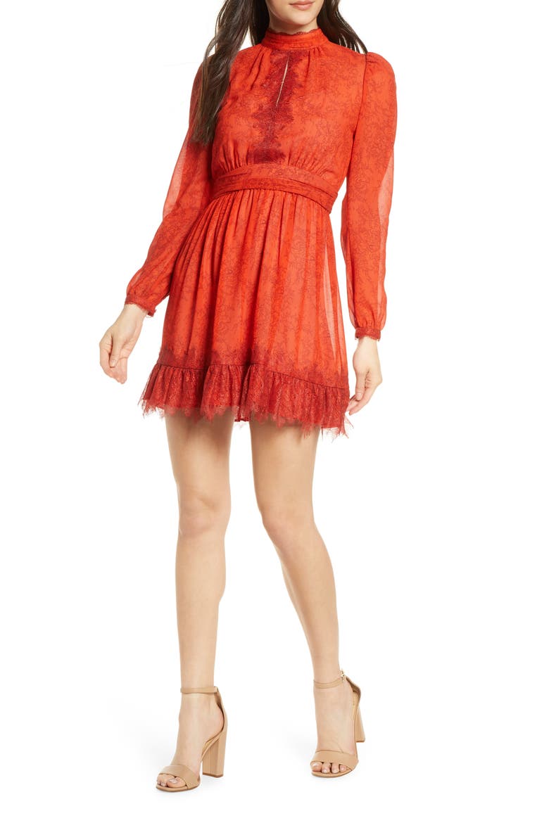 Dayo Lace Trim Long Sleeve Minidress (Women) | Nordstromrack