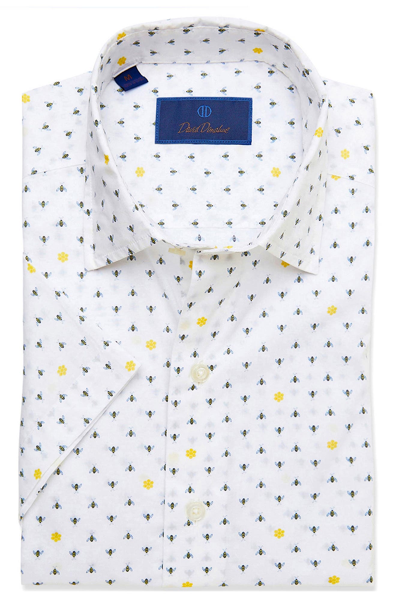 David Donahue David Donohue Trim Fit Bee Print Short Sleeve Dress Shirt ...