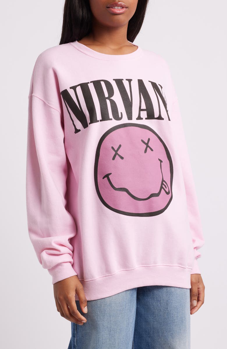 Merch Traffic Nirvana Smiley Face Oversize Graphic Sweatshirt ...