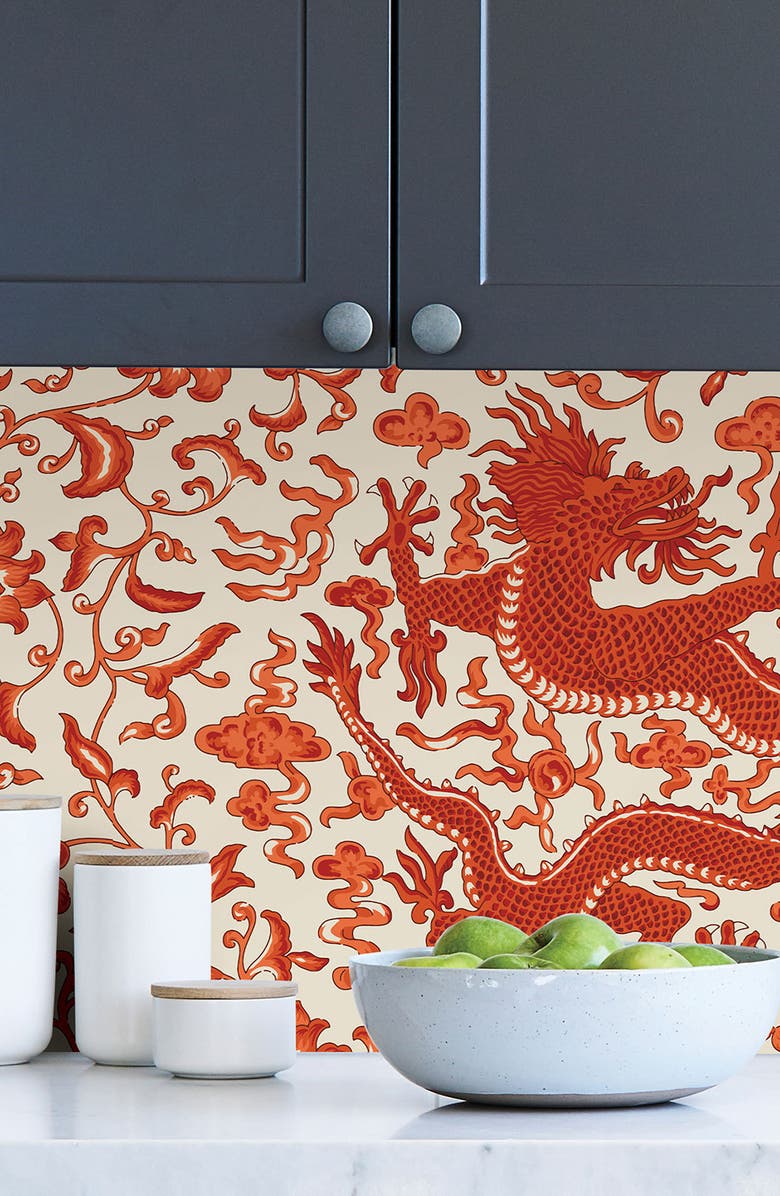 Wallpops Persimmon Chi'en Dragon Scalamandre Self Adhesive Wallpaper ...