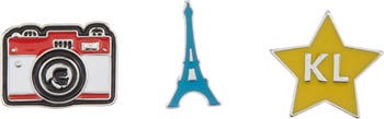 KARL LAGERFELD PARIS Set of 3 Logo Star, Eiffel Tower & Camera Pins ...