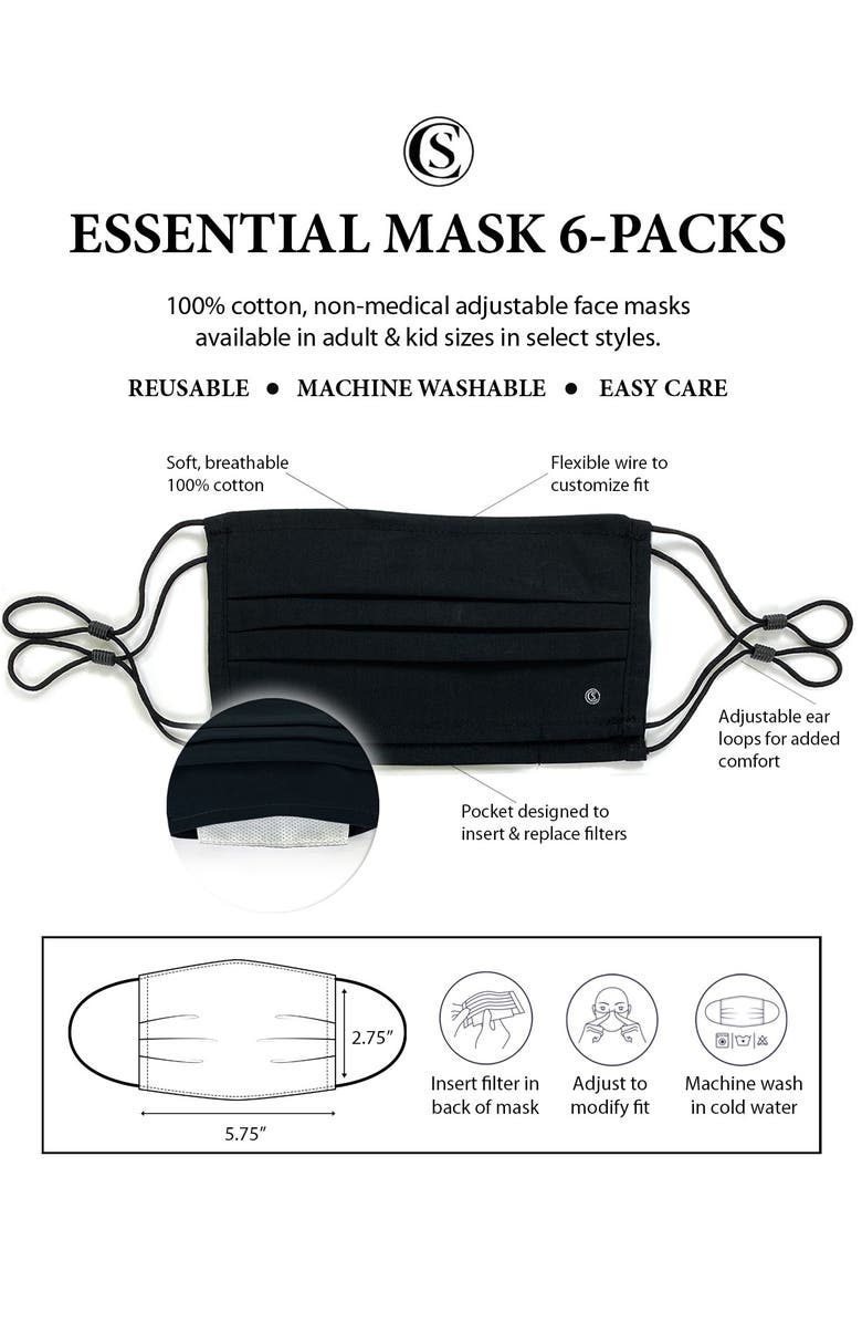 CONSTRUCT Solid Black Non-Medical Kids Face Masks - Pack of 6 ...