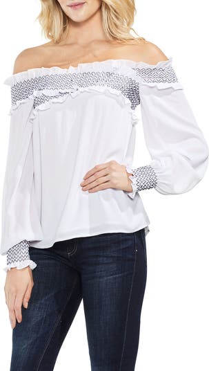 Vince Camuto Smocked Cross Front Off the Shoulder Blouse | Nordstrom