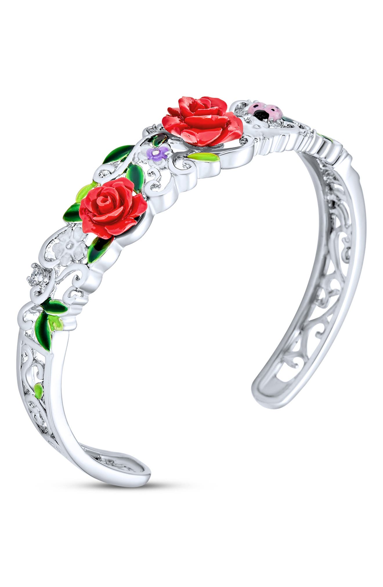 BLING JEWELRY Red Rose Carved Ladybug CZ Cuff Bracelet | Nordstromrack