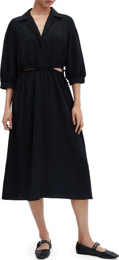 MANGO Cutout Drawstring Waist Midi Shirtdress | Nordstrom