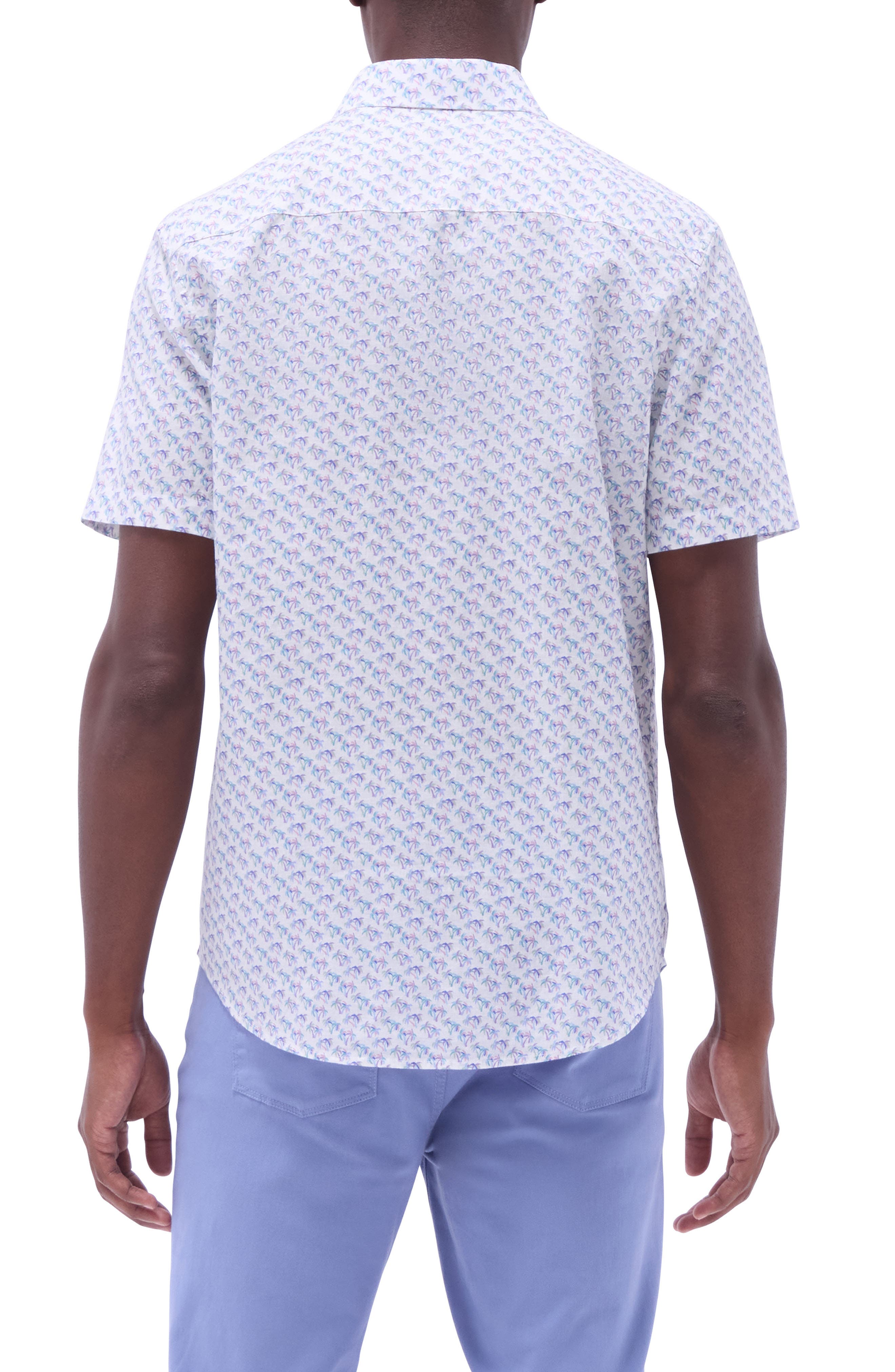 Bugatchi Orson Palm Tree Print Short Sleeve Linen & Cotton Button-Up ...