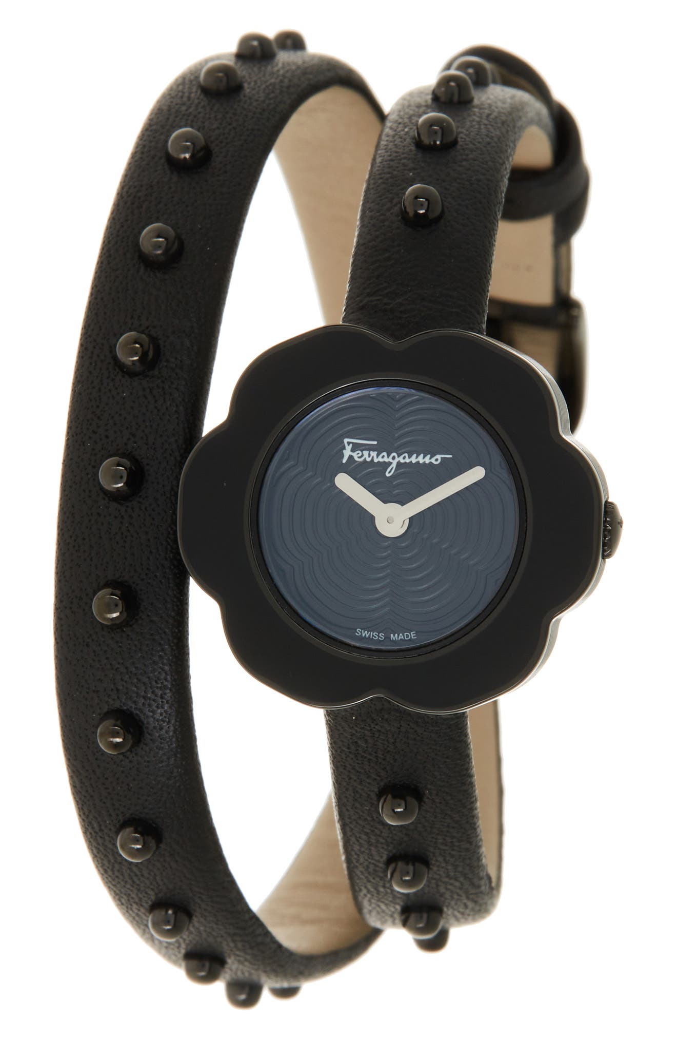 FERRAGAMO Fiore Flower Case Leather Strap Watch, 24mm | Nordstromrack