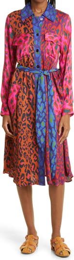 FARM Rio Leopard Mix Print Long Sleeve Shirtdress | Nordstrom