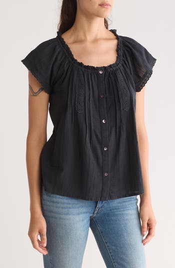 Lucky Brand Lace Trim Button-Up Top | Nordstromrack