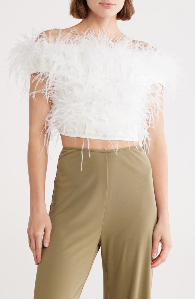 Cult Gaia Sosha Off the Shoulder Feather Silk Top | Nordstromrack