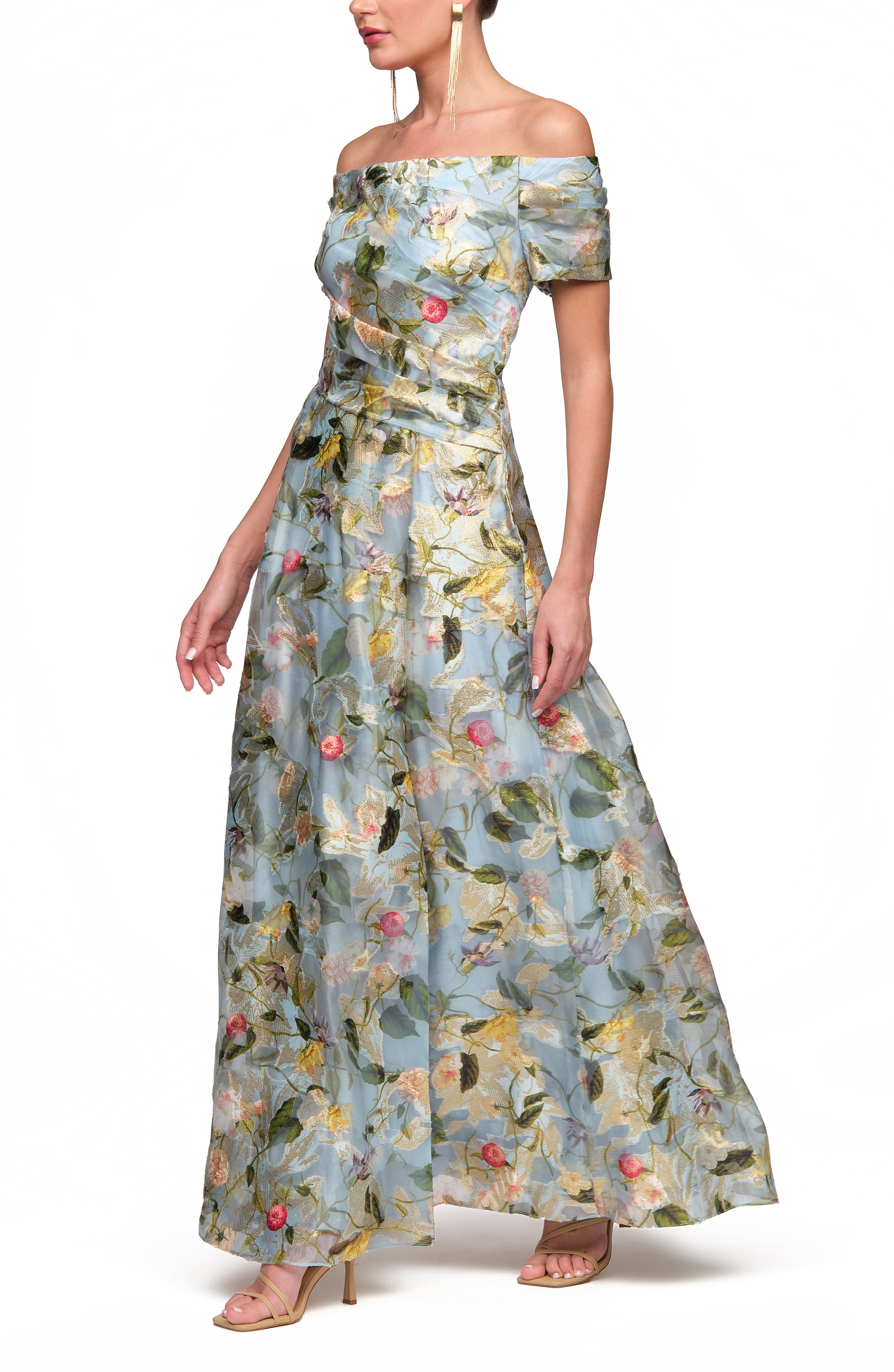 JS Collections Carissa Metallic Embroidered Off the Shoulder A-Line ...