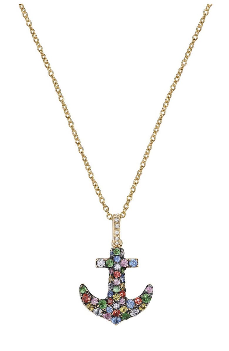 EFFY 14K Yellow Gold Diamond & Sapphire Anchor Pendant Necklace - 0.02 ...