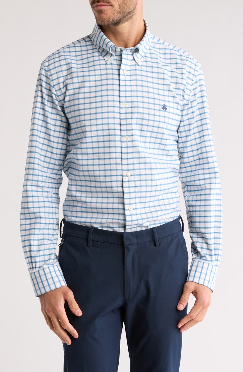 Brooks Brothers Regular Fit Grid Oxford Non Iron Stretch Cotton Button ...