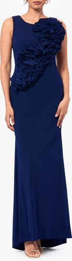 Betsy & Adam Rosette Detail Scuba Crepe Gown | Nordstrom