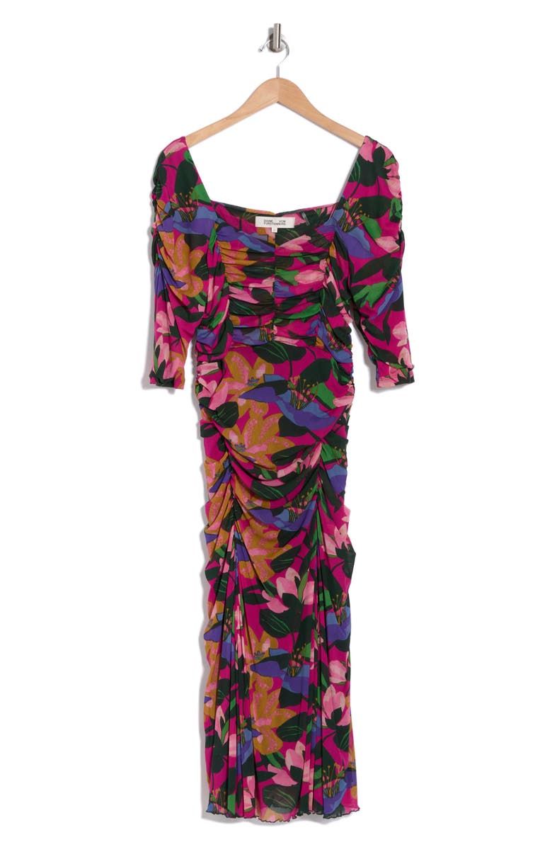 DVF Dacey Ruched Mesh Midi Dress | Nordstromrack