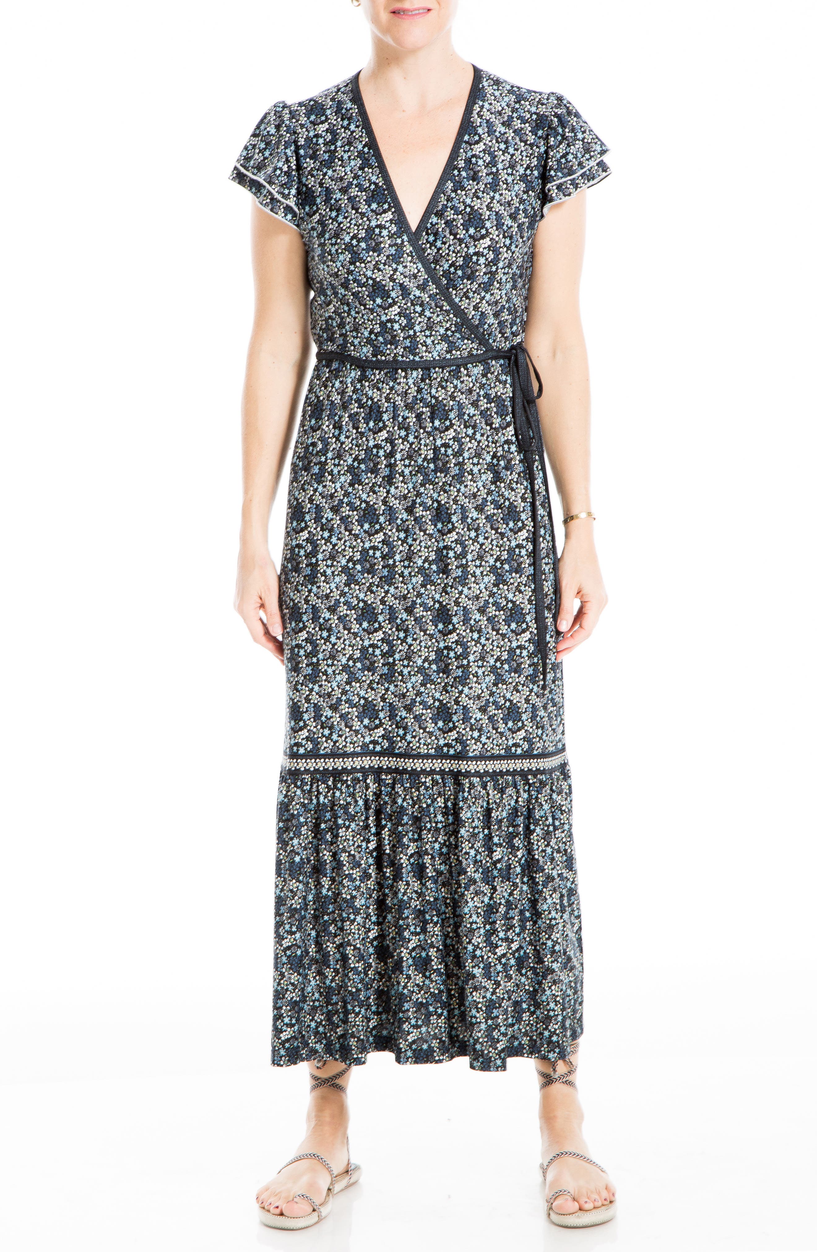 MAX STUDIO Printed Ruffle Hem Wrap Dress | Nordstromrack