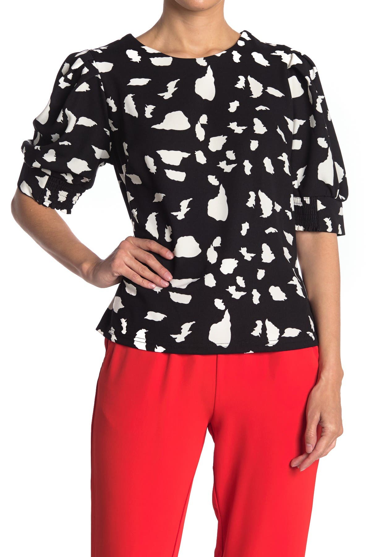MELLODAY Zip Back Puff Sleeve Knit Blouse | Nordstromrack