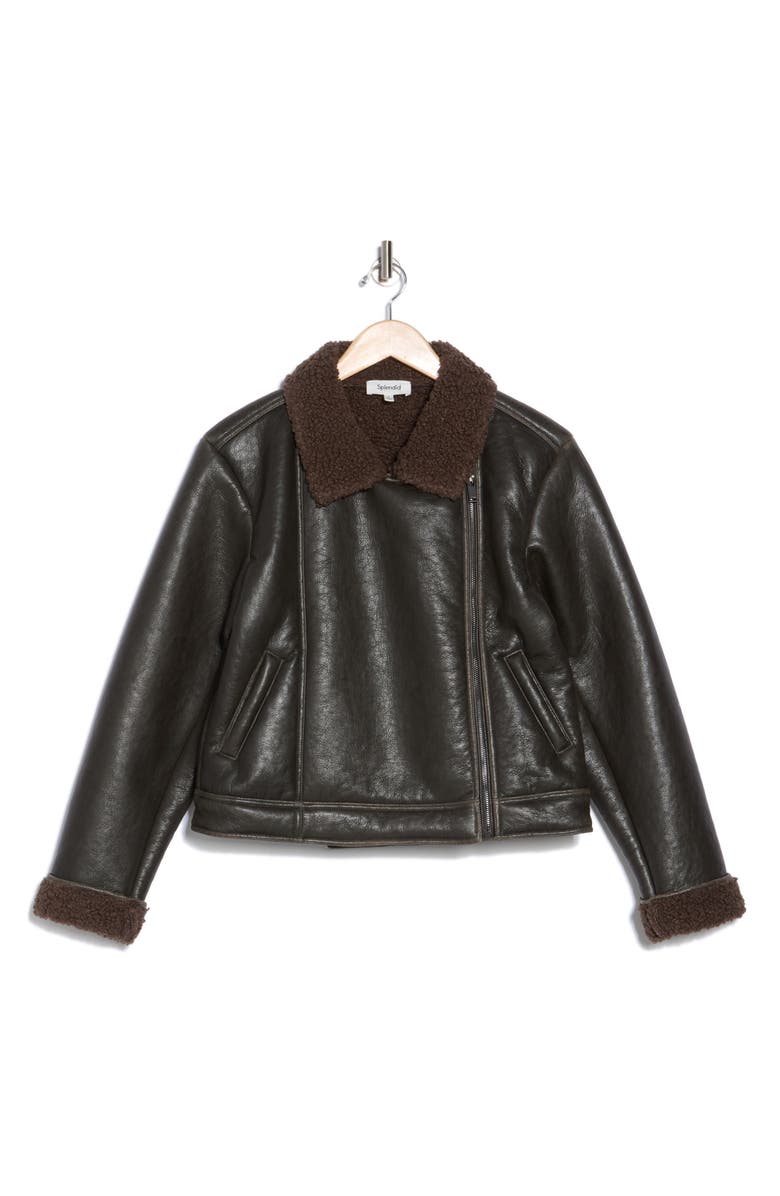 Splendid Faux Shearling Trim Faux Leather Jacket | Nordstromrack