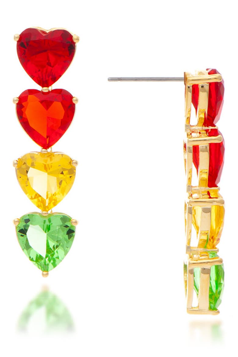 18K Yellow Gold Clad Rainbow Crystal Heart Linear Drop Earrings (Women ...