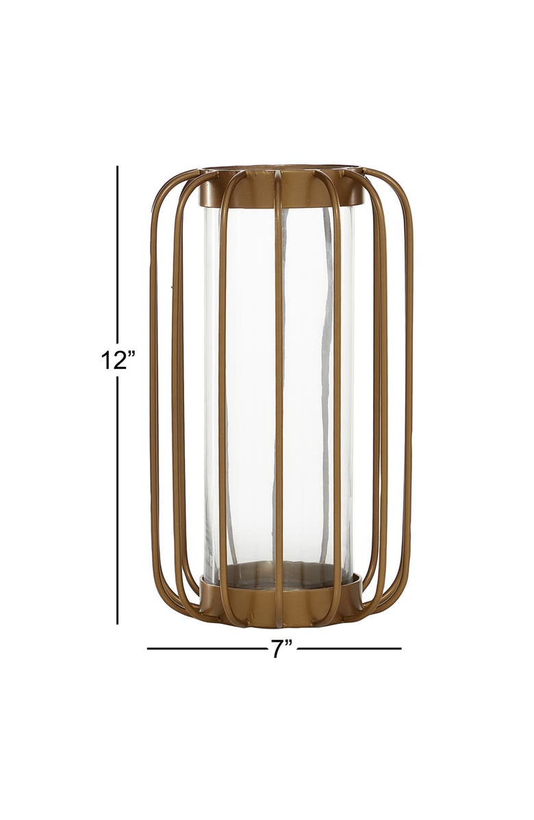 WILLOW ROW Cylindrical Modern Gold Metal Bars & Glass Vase Holder - 7 ...