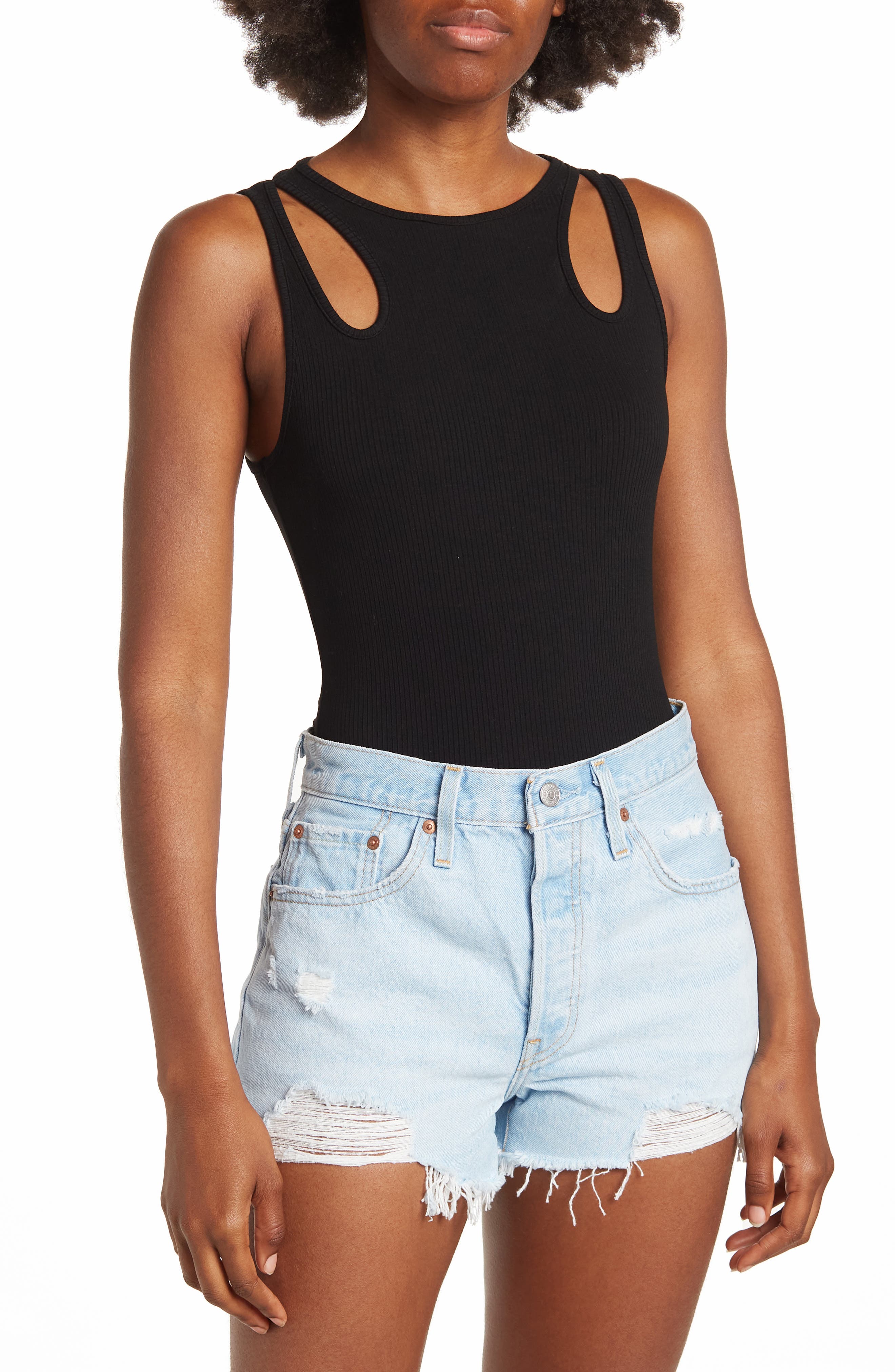 ASTR the Label Shoulder Cutout Sleeveless Bodysuit | Nordstromrack