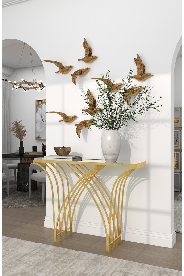 VIVIAN LUNE HOME Goldtone Metal Geometric Console Table with Mirrored ...