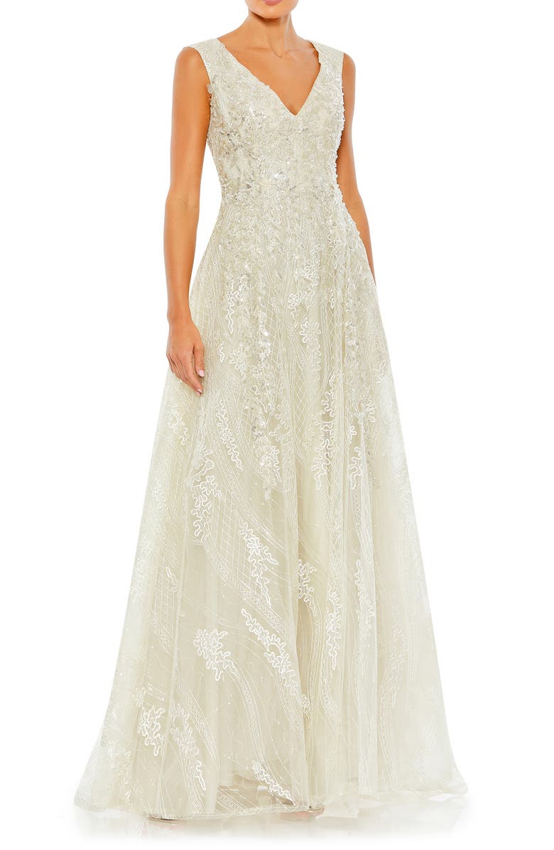 Mac Duggal Embroidered Net A-Line Gown | Nordstrom