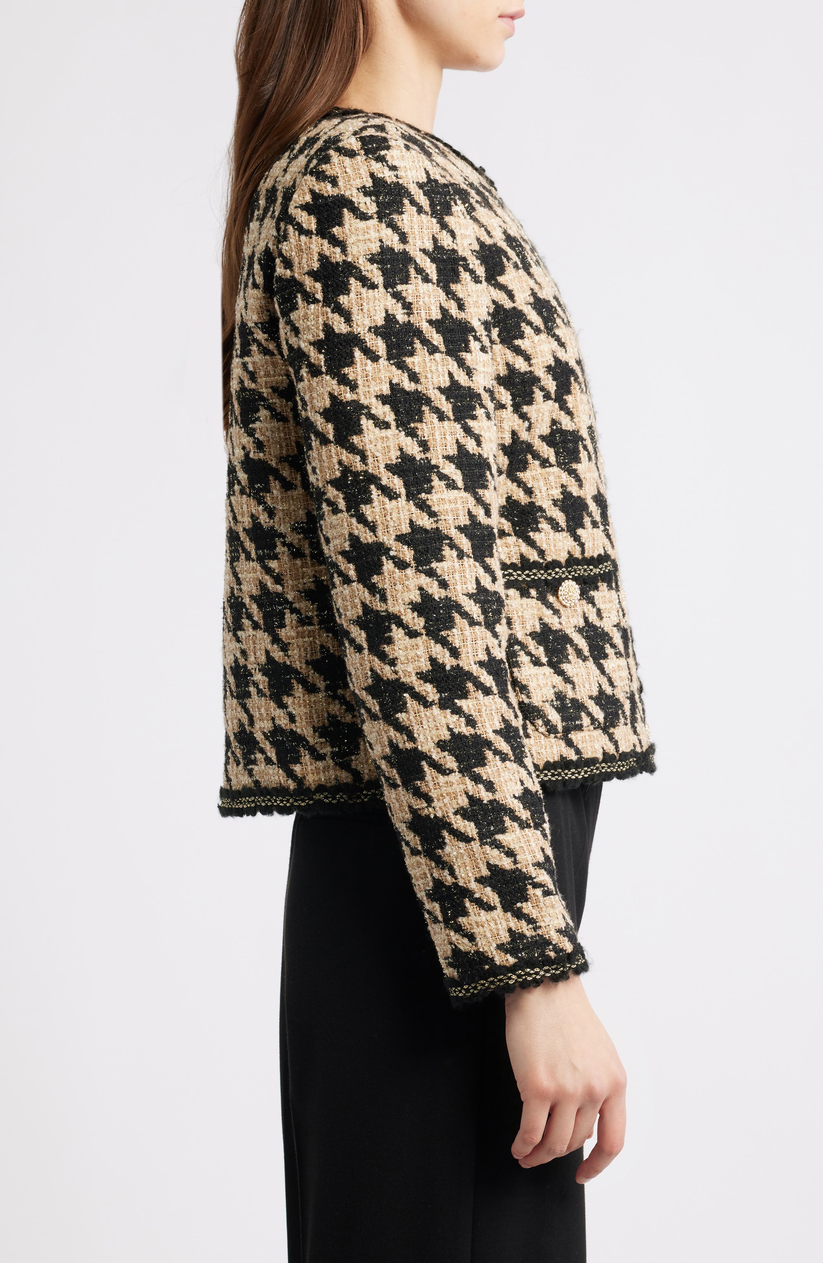 Elie Tahari The Juno Metallic Houndstooth Jacket | Nordstrom