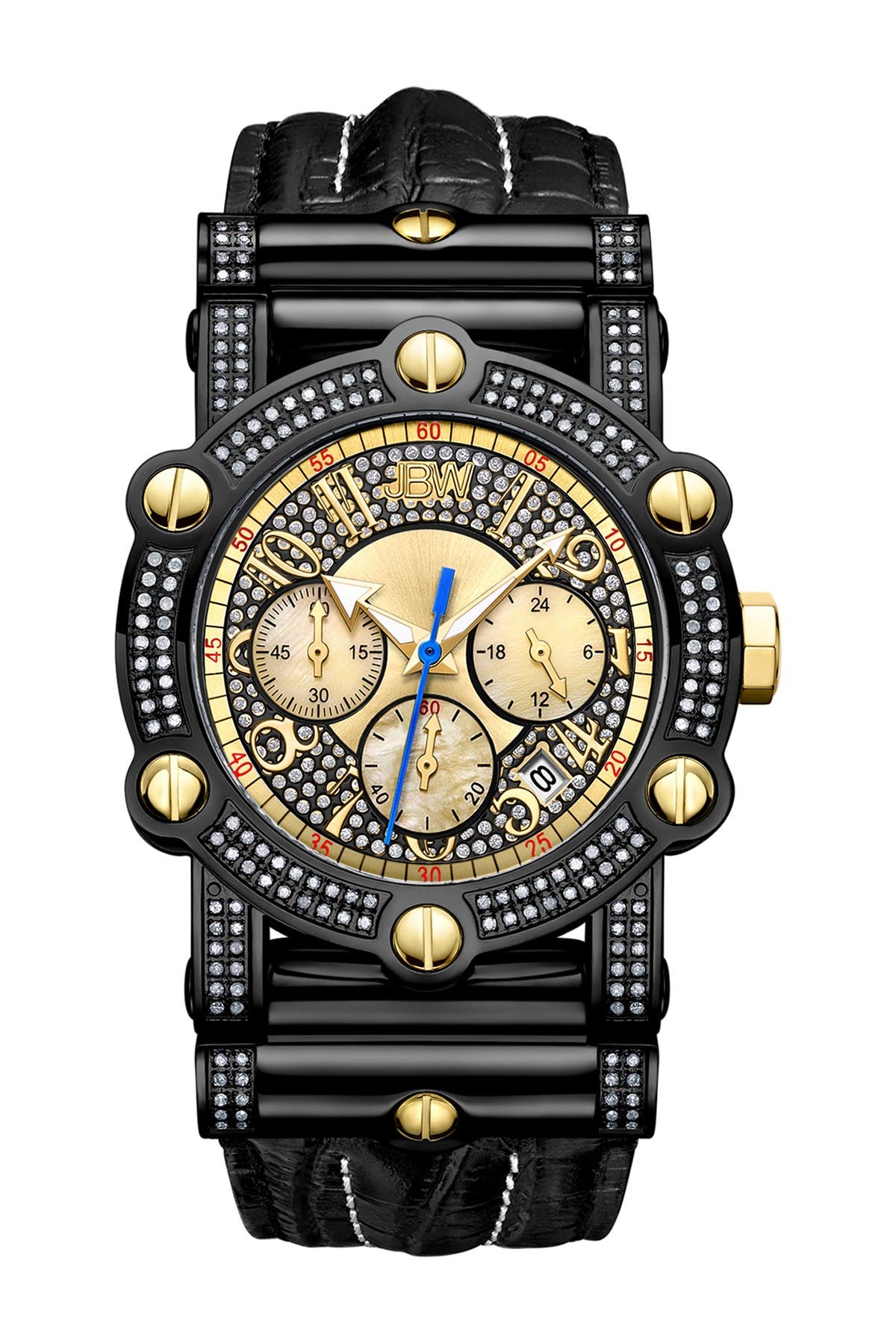 JBW Phantom 10 Year Chronograph Diamond Croc Embossed Leather Strap ...