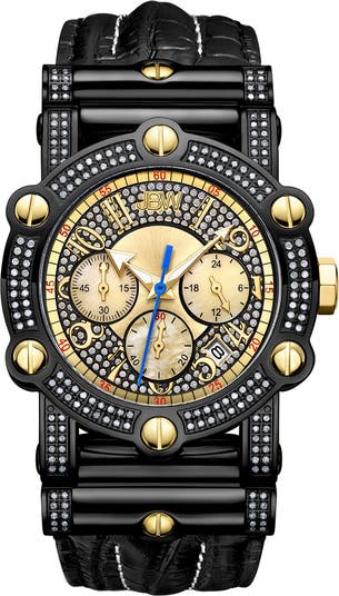 JBW Phantom 10 Year Chronograph Diamond Croc Embossed Leather Strap ...
