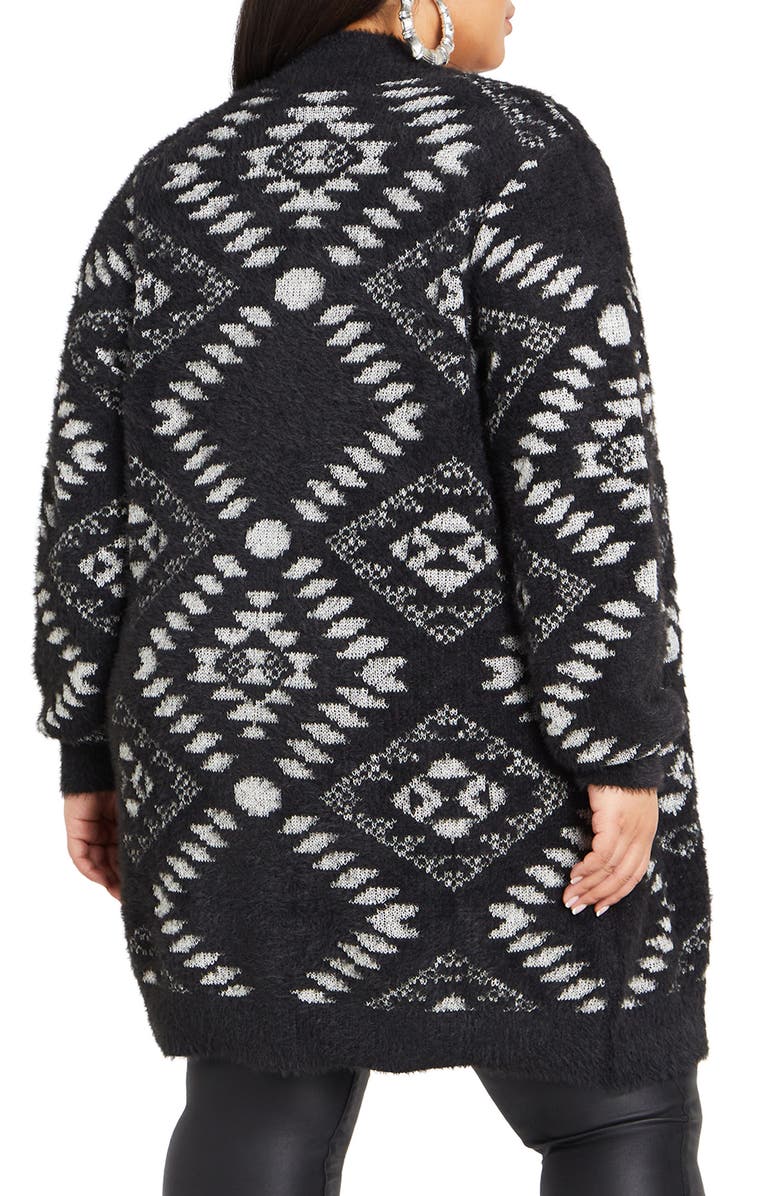 City Chic Fuzzy Geometric Longline Cardigan | Nordstromrack