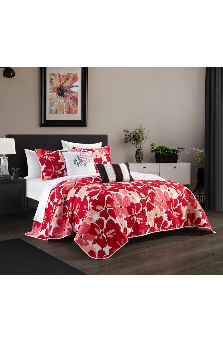 CHIC Antonia Contemporary Floral Design Queen Quilt 5-Piece Set - Pink ...