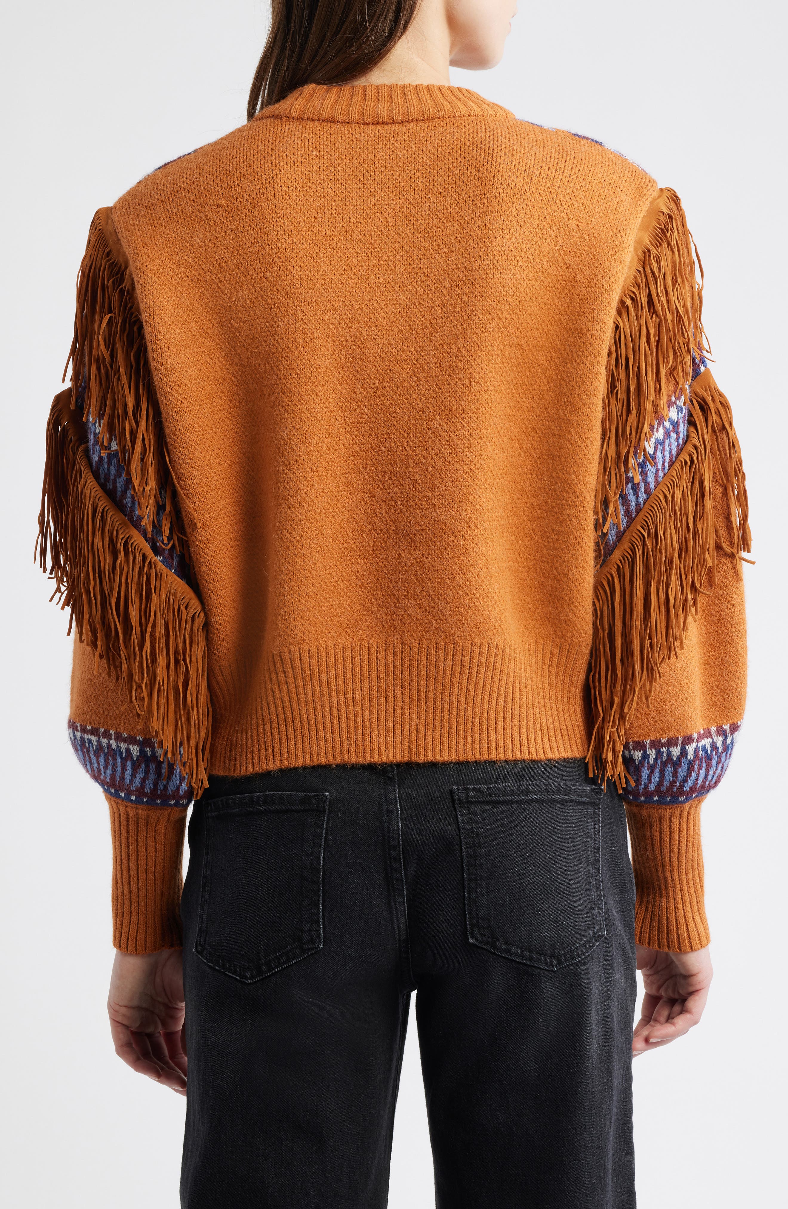 FARM Rio Arabesque Scarf Fringe Knit Sweater | Nordstromrack