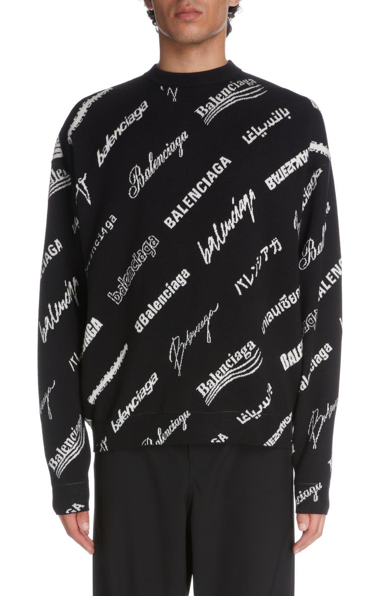 Balenciaga Multi Logo Jacqaurd Wool Blend Sweater | Nordstromrack