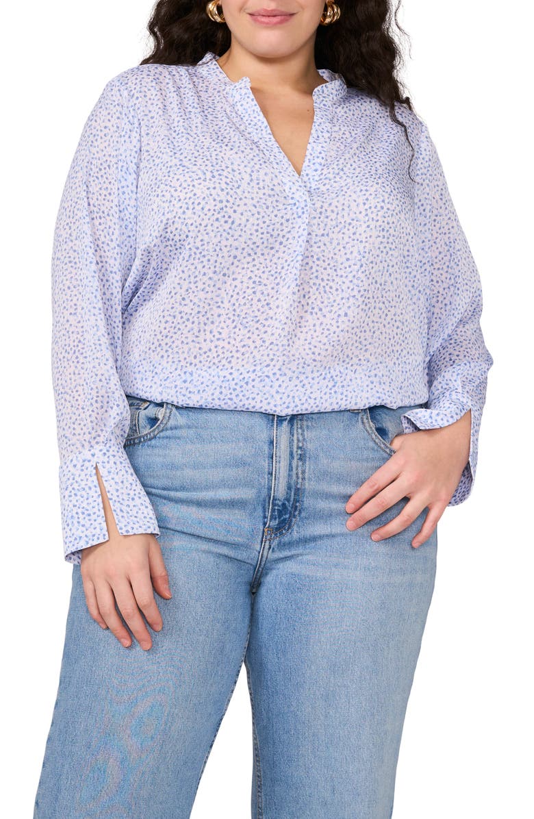 Vince Camuto Dot Print V-Neck Split Cuff Top | Nordstromrack