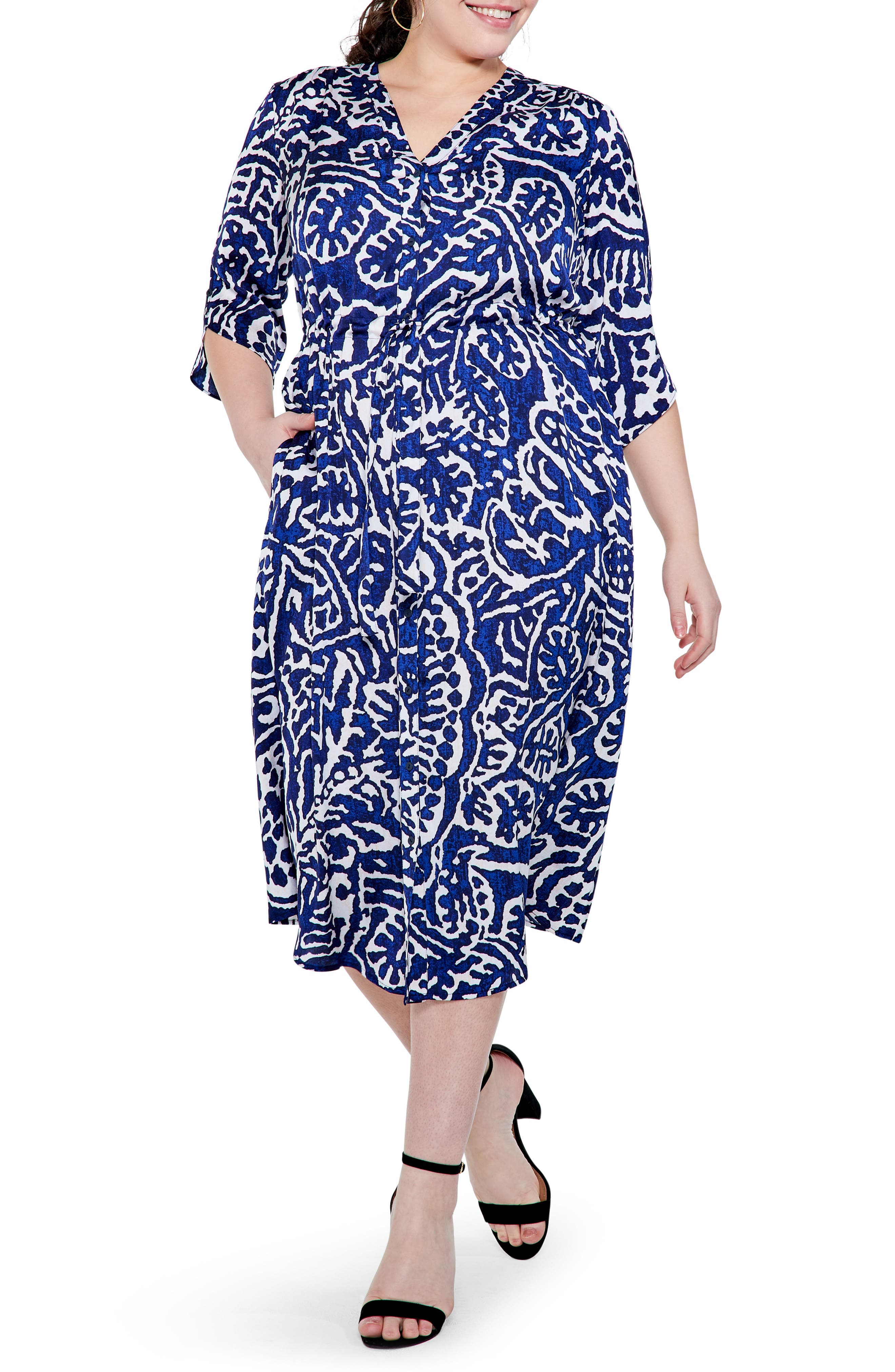 NIC+ZOE Indigo Stamp Print Shirtdress (Women) | Nordstrom