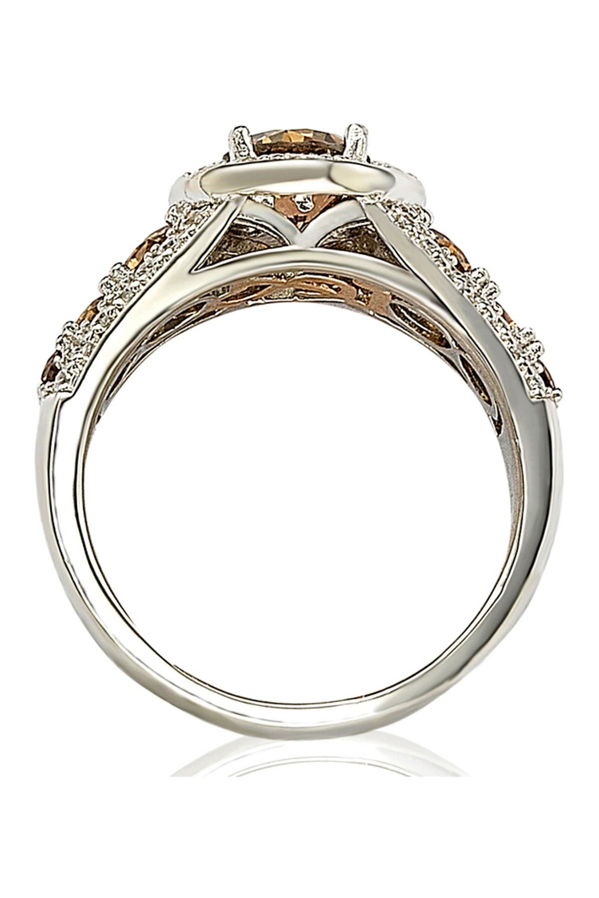 SUZY LEVIAN Sterling Silver Round-Cut Brown & White CZ Engagement Ring ...