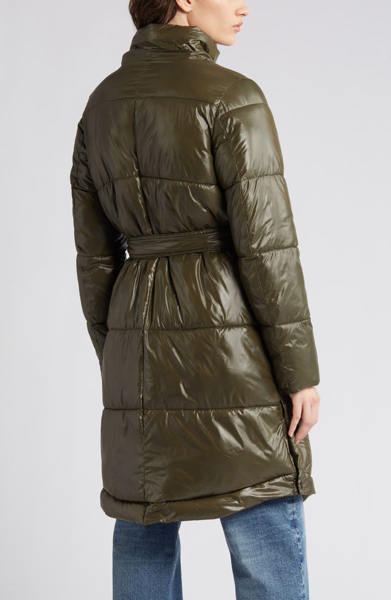 Sam Edelman Belted Puffer Coat with Faux Fur Trim Hood | Nordstromrack
