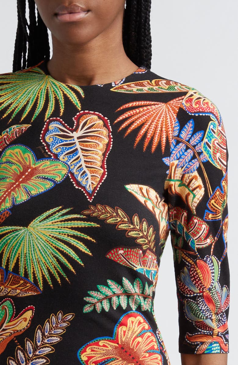 FARM Rio Cool Foliage Elbow Sleeve Jersey Midi Dress | Nordstromrack