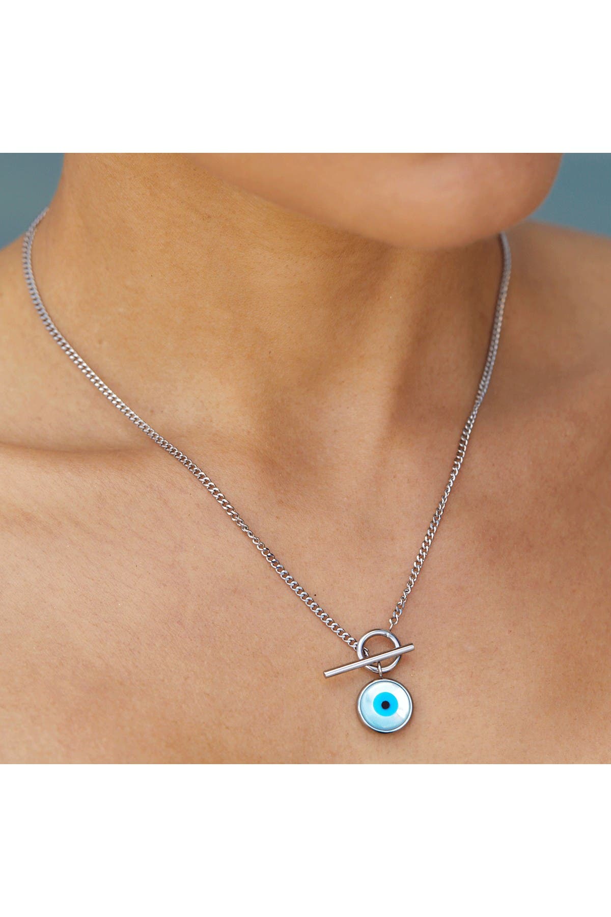 SAVVY CIE JEWELS Rhodium Plated Mother-of-Pearl Evil Eye Toggle ...