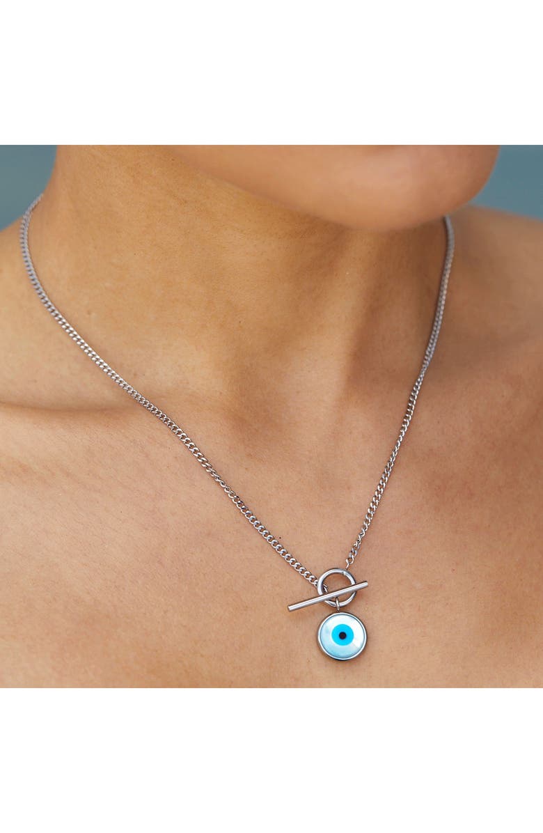 SAVVY CIE JEWELS Rhodium Plated Mother-of-Pearl Evil Eye Toggle ...