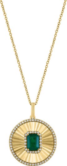 EFFY 14K Yellow Gold Diamond & Emerald Pendant Necklace | Nordstromrack