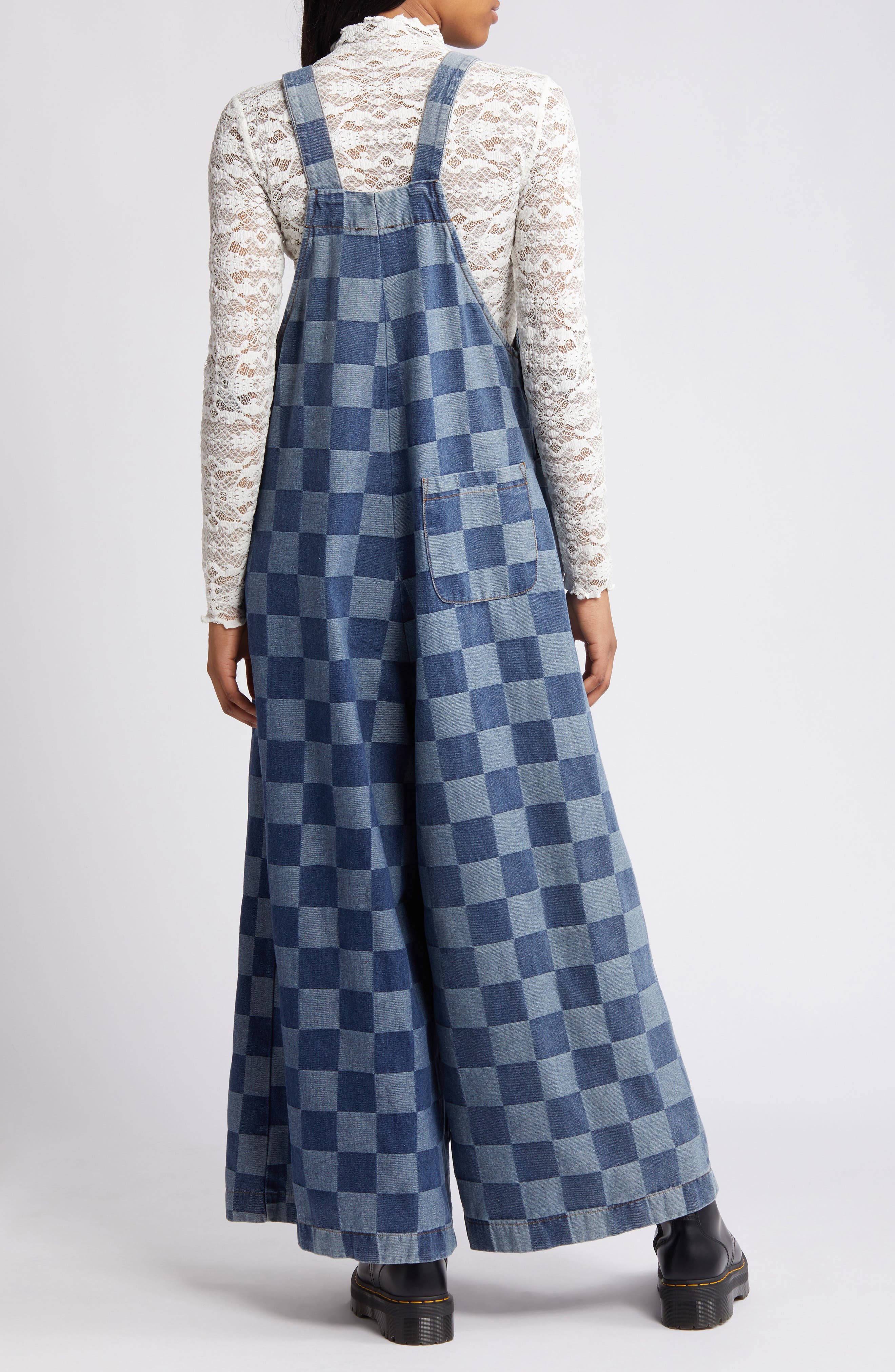 Dressed in Lala Checkerboard Wide Leg Denim Overalls | Nordstrom