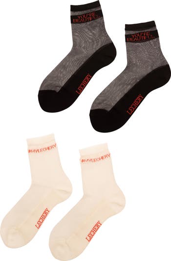 LECHERY® 2-Pack MyLECHERY & You're Beautiful Sheer Crew Socks | Nordstrom