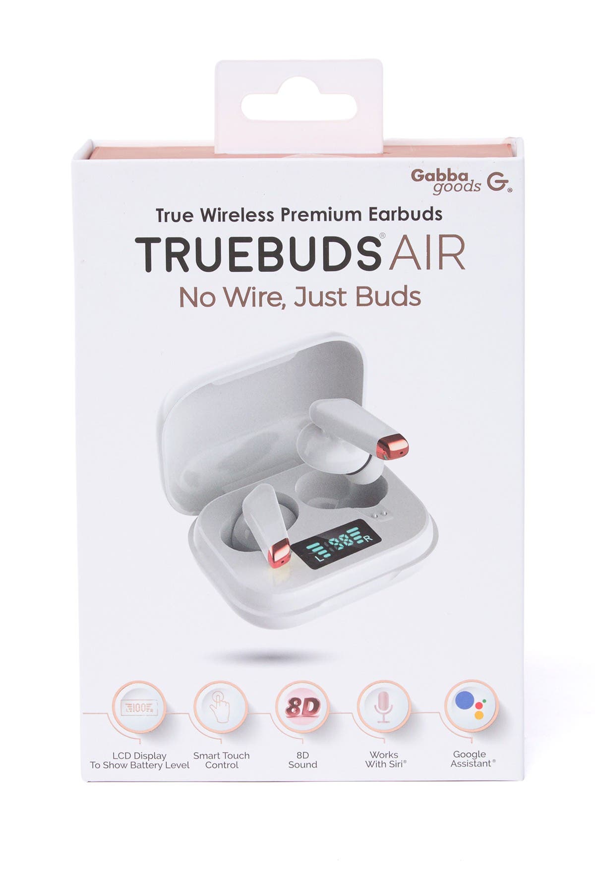 Gabba Goods TrueBuds Air with LCD Charging Case - White/Rose Gold ...