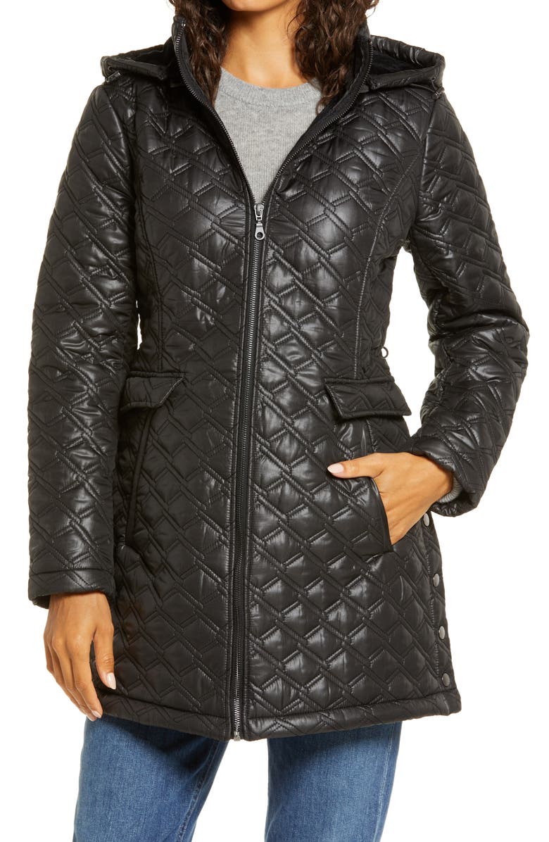 Halogen® Hooded Diamond Quilted Coat | Nordstrom