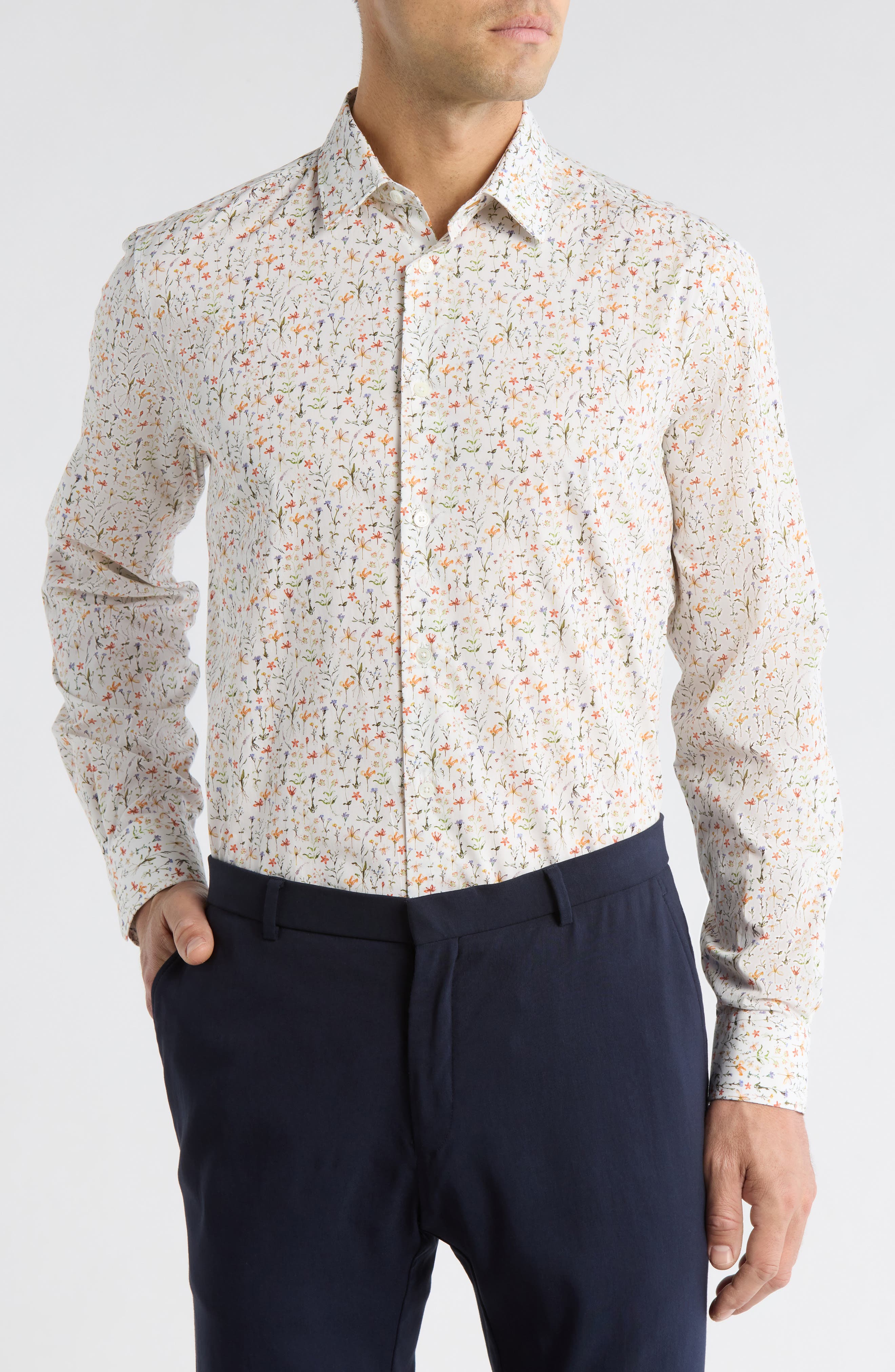 Paul Smith Tailored Fit Floral Organic Cotton Button-Up Shirt | Nordstrom