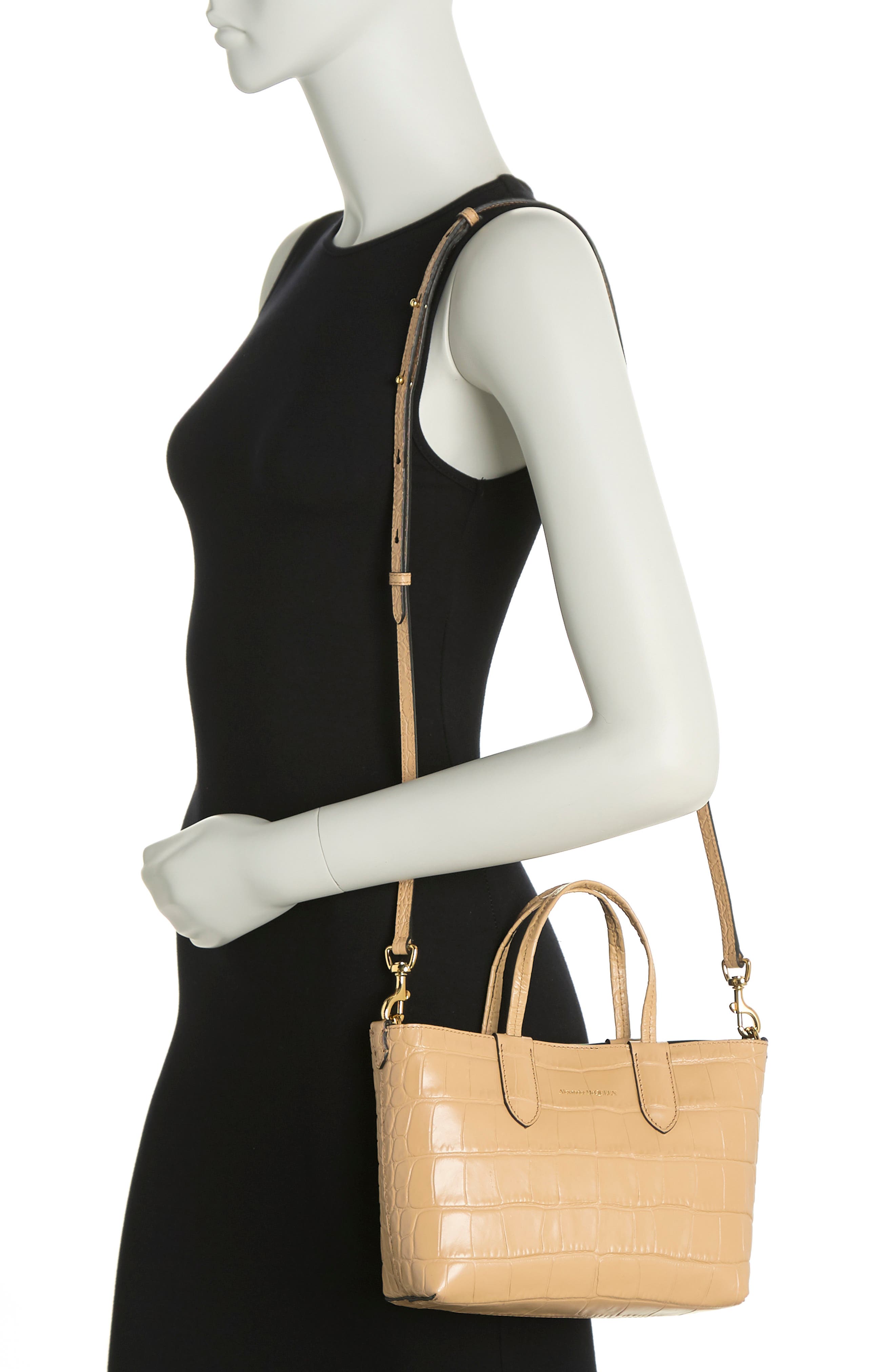 McQueen Mini Shopper Croc Embossed Leather Satchel | Nordstromrack