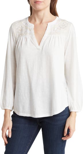 Lucky Brand Tonal Embroidered Yoke Top | Nordstromrack